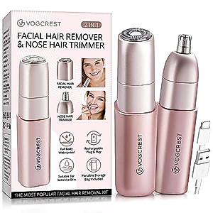 Facial - Nose Hair Remover Women: 2 in 1 Painless Electric Face Shaver and Nose Trimmer - Rechargeable Hair Removal Tool for Face Nose Ear Peach Fuzz Lips Chin