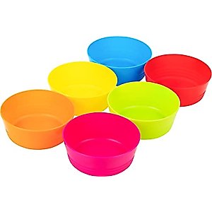 PLASKIDY Plastic Toddler Bowls Set of 6 Kids Bowls 10 Oz - Toddlers Cereal Bowls Microwave Dishwasher Safe BPA Free Brightly Colored Children Snack Bowls Great for Cereal, Soup, Snack, Fruit or Salad