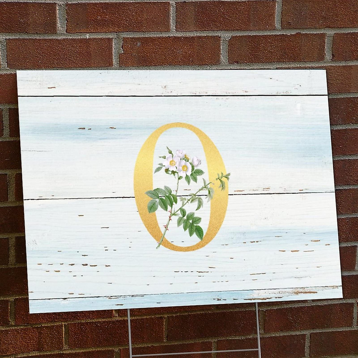 Floral Monogram Letter Golden Letter O Lawn Signage Initial Letter Yard Signs with Stakes Couples Gift for Garage Sales Rent Open House Construction 12"x18"