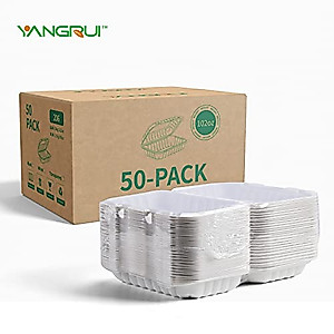 YANGRUI Clamshell Food Containers, Shrink Wrap 50 Pack 9 x 6 Inch 28 OZ Plastic Hinged To Go Containers Microwave Freezer Safe BPA Free Take Out Container