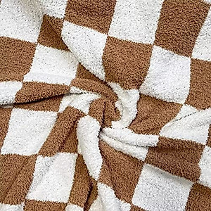 Luxury Fuzzy Blanket Checkerboard Blanket Lightweight Throw Blanket - Super Soft Warm Cozy Microfiber Blanket for Chair, Sofa, Couch, Bed, Camping, Travel (Orange Khaki)