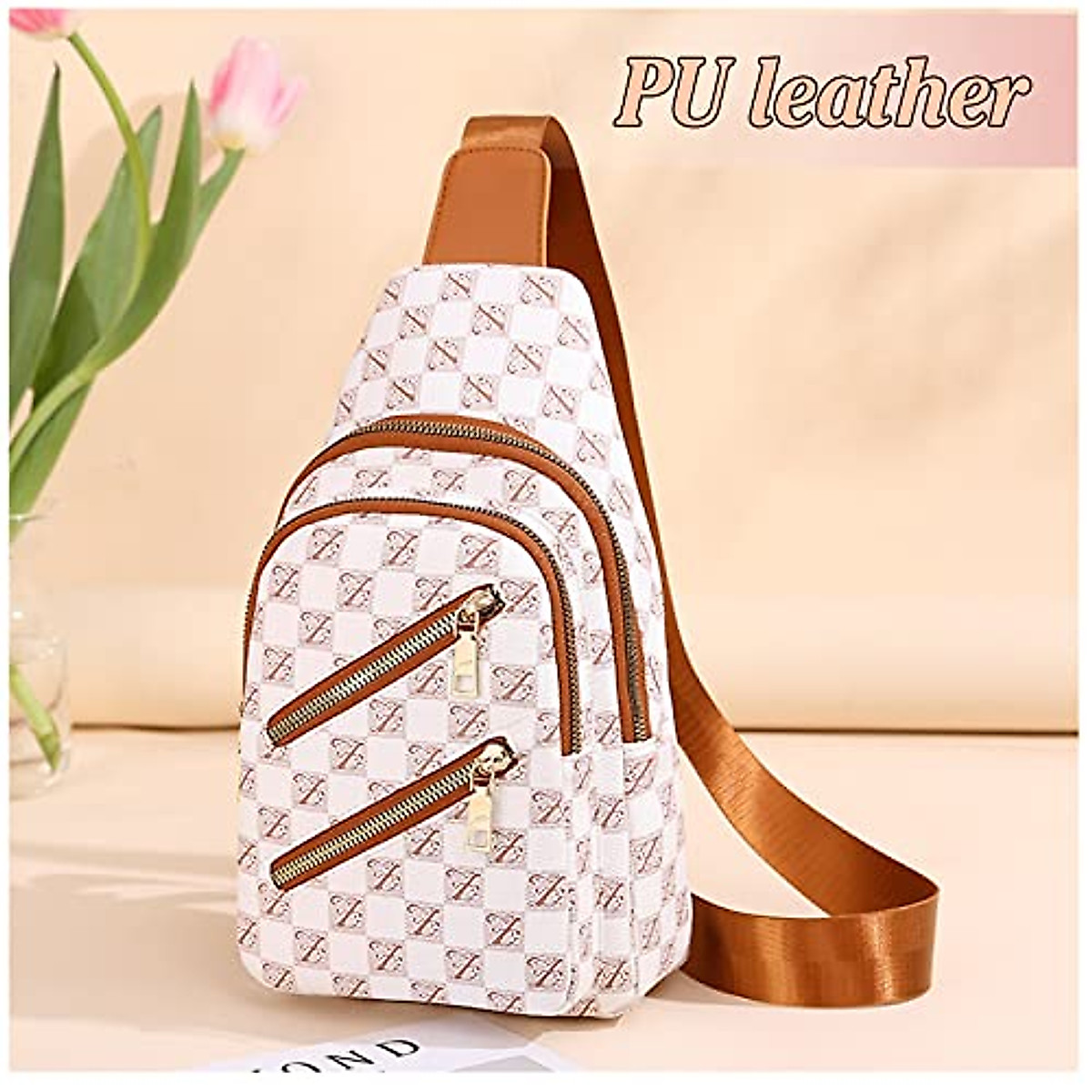 AROCFTIE Sling Bag for Women Chest Bag Small Crossbody Sling Backpack for Women Leather Fanny Packs Travel Fashion Shoulder Backpack(Brown)