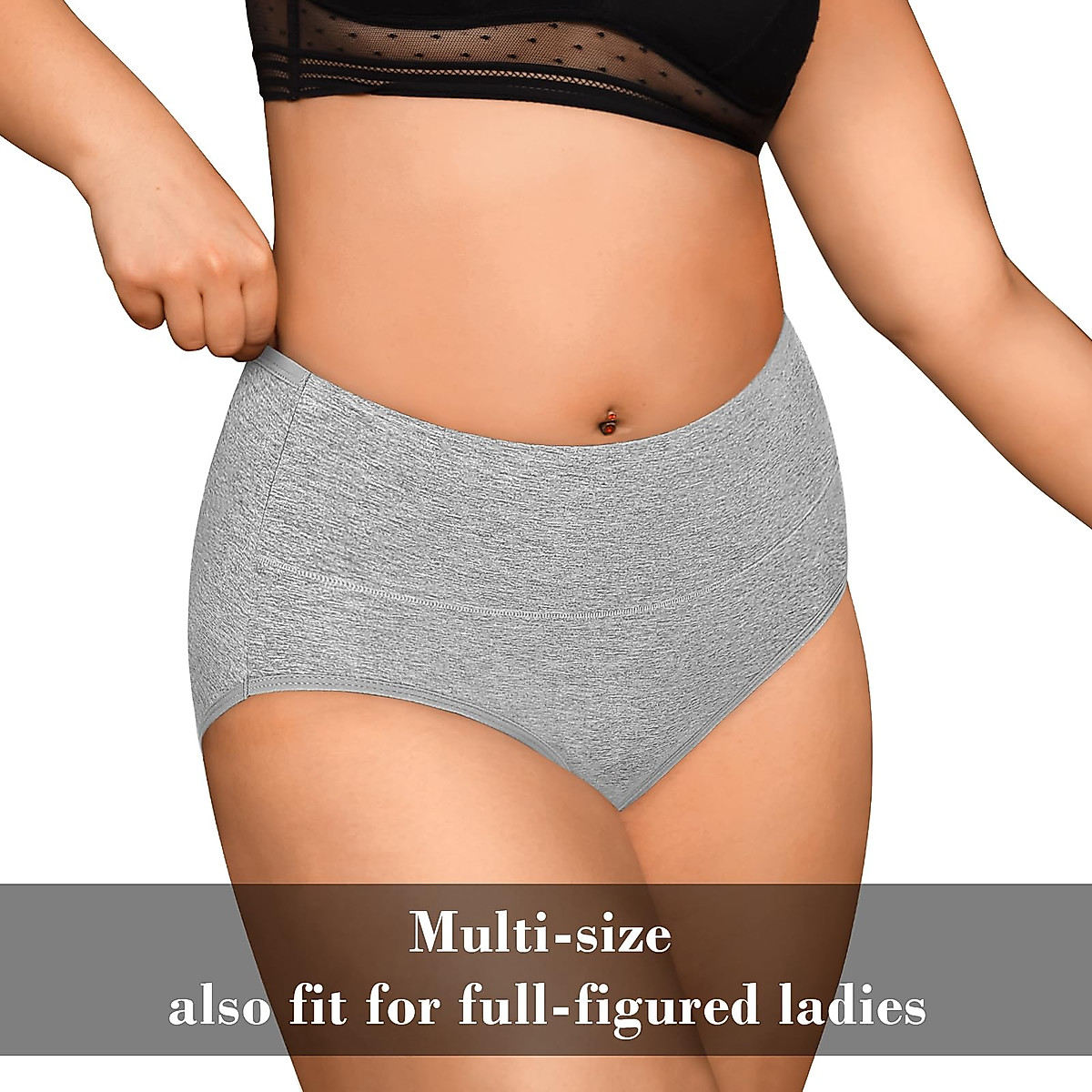 OLIKEME Womens High Waisted Underwear Cotton Tummy Control Stretch Panties Postpartum Soft Ladies Briefs 5 Pack (Multi, L)