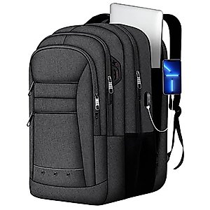LCKPENG Extra Large Backpack, Business Travel Laptop Backpack for Men, Extra Large Lightweight TSA Approved Carry On Backpack, Computer Backpack for 17.3 Inch Laptop with USB Port, Black