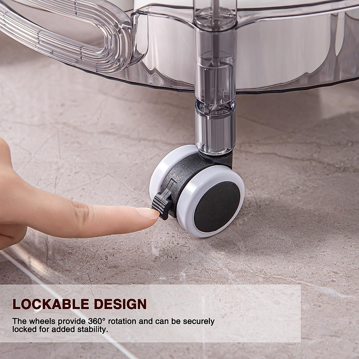 HYBRIDEAS 3-Tier Rolling Storage Cart with Wheels & Handle, Multi-Functional Small Round Plastic Movable Utility Organizer for Living Room, Bathroom, and Makeup