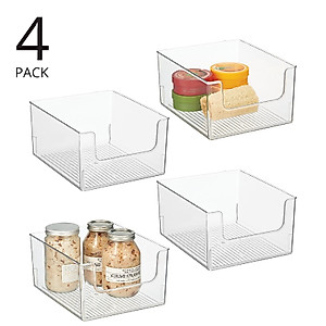 mDesign Modern Plastic Open Front Dip Storage Organizer Bin Basket for Bathroom Organization - Vanity Shelf, Cubby, Cabinet, and Closet Organizing Decor - Ligne Collection - 4 Pack - Clear