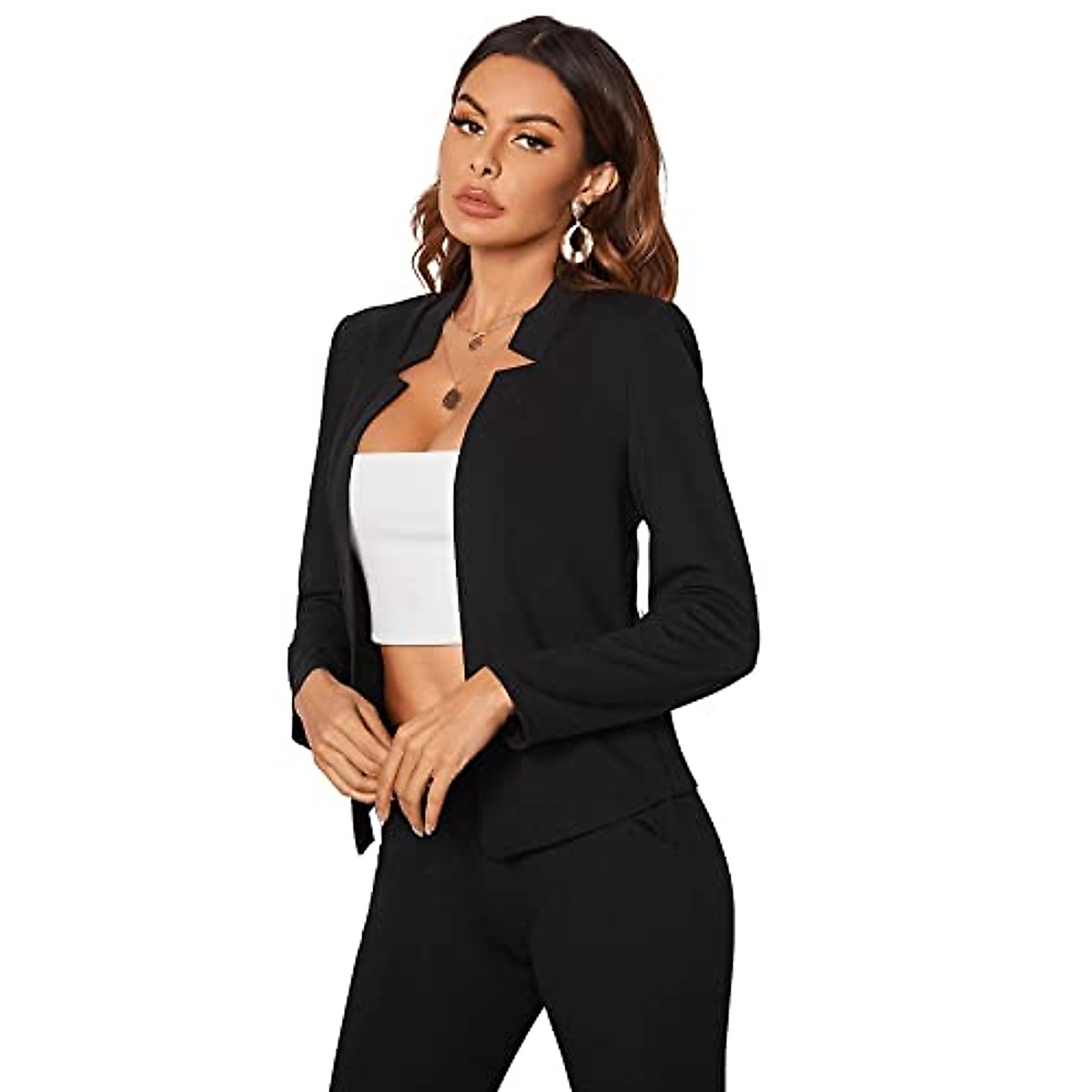 Milumia Women's Elegant Open Front Notched Neck Blazer Work Outerwear Jacket Black X-Small