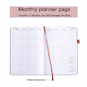 2024 Planner - Weekly Planner with Monthly Pages, 5.6" x 8.2", Vegan Leather Hardcover, Elastic Band and Pen Holder, Rose