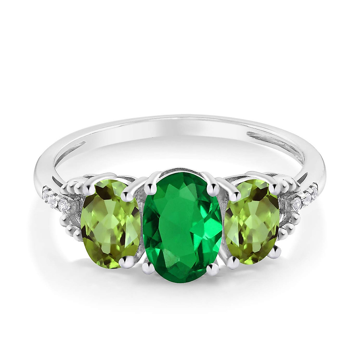 Gem Stone King 10K White Gold Green Simulated Emerald Green Peridot and Diamond Engagement Ring For Women (1.62 Cttw, Gemstone Birthstone, Available In Size 5, 6, 7, 8, 9)