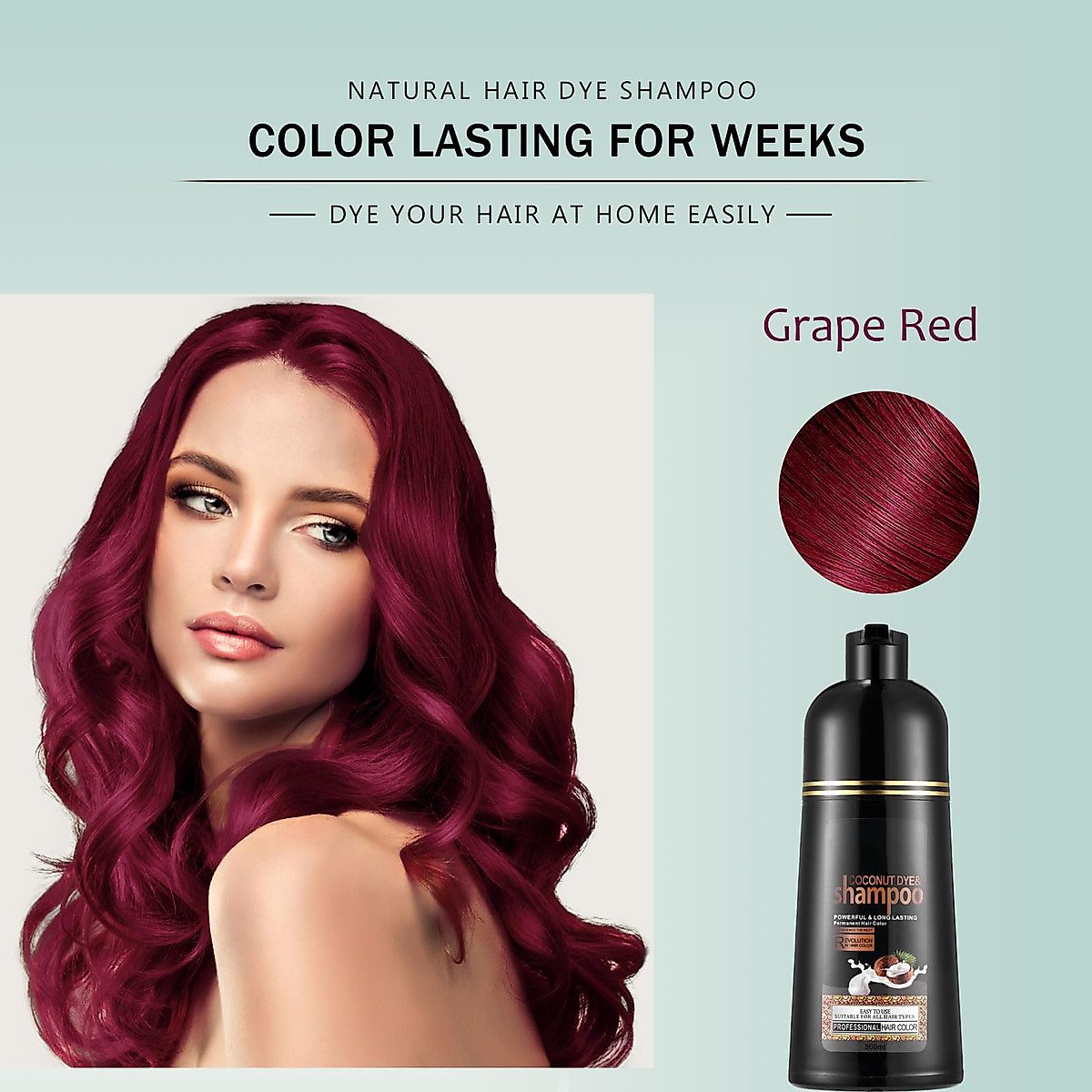 Grape Red Hair Shampoo for Dark Hair-Instant Hair Dye Shampoo 3 in 1 for Women and Men-Herbal Red Shampoo Colors in Minutes & Long Lasting Red Hair Dye 16.90 Fl Oz (Grape Red)