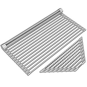 TPMXEMR Roll Up Dish Drying Rack, Over The Sink Dish Drying Rack Heat-Resistant Anti-Slip, 20.5" L x 13.1" W Heavy Duty Silicone Wrapped Steel Rods Dish Drying Rack for Kitchen Counter