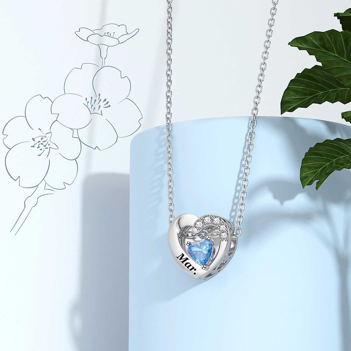 SEVENWELL 925 Sterling Silver Heart Birthstone With Birth Flowers Charms for Pandora Birthday Chrismas Valentin's Day for Women