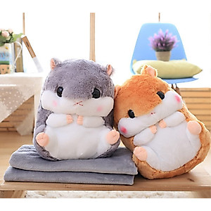 YunNasi Plush Hamster Stuffed Animal Toys Hamster Throw Pillow with Blanket 19.7 Inches Light Brown