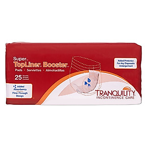 Tranquility TopLiner Disposable Booster Pads, Super (15" x 4.25"), Flow-Through Design with Adhesive Strip for Max Absorption, Adult Unisex, 25ct Bag