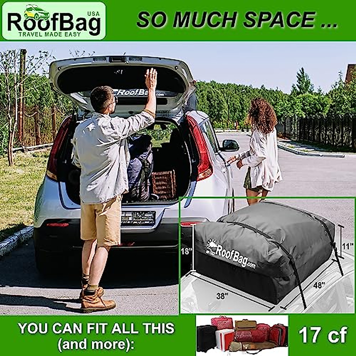 RoofBag Cross Country 100% Waterproof Soft Car Top Carrier for Any Car Van or SUV - Made in the USA | 2-Year Warranty | Ships Today