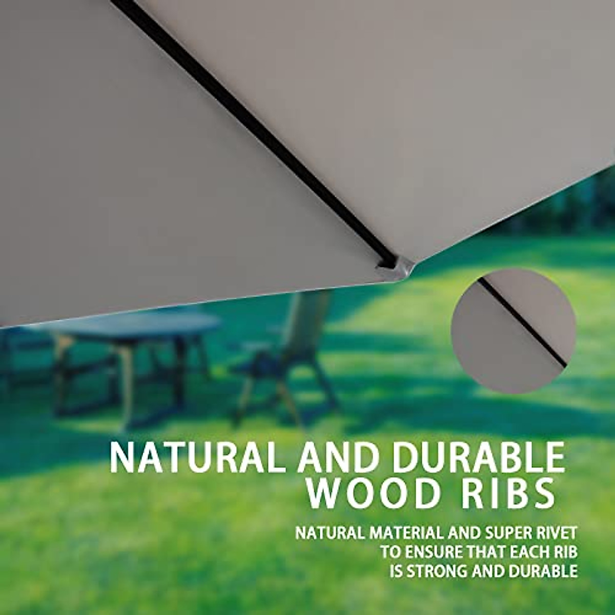 SUNNYARD 9Ft Wooden Market Patio Umbrella Outdoor Garden Yard Umbrella with Pulley Lift for Beach Deck, Taupe