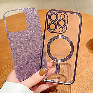 Fycyko Compatible with iPhone 12 Case Magsafe Glitter,Bling Luxury Cute Flexible Magnetic Phone Case Camera Protection Shockproof for Women Girl Men Design for iPhone 12 6.1 inch-Purple