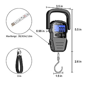 HEETA Fish Scale with Backlit LCD Display, Up to 110lb/50kg Digital Portable Hanging Fish Weight Scale with Hook & Measuring Tape for Home, Farm, Outdoor, Hunting, Fishing, 2 AAA Batteries Included
