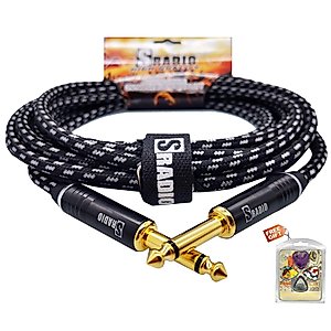 SRADIO Guitar Instrument Cable 20 Foot, AMP Cord Straight 1/4-Inch TS to Straight 1/4-Inch TS Guitar Cable 20FT with Gray Tweed Cloth for Electric Guitar，Bass，Keyboard