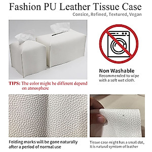 Livelab Tissue Box Cover, Modern Decorative PU Leather Rectangular Tissue Box Case Organizer Holder for Vanity Countertop, Night Stands, Livingroom, Office Desk & Car 9.5X5X5'' | Off White