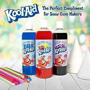 Kool-Aid Snow Cone Syrup Party Kit, Shaved Ice, Comes With Straws, Cups, Spoons, Flavors Of Tropical Punch, Grape, Blue Raspberry, Fun For Kids, Celebrations, Gifting, Multicolor