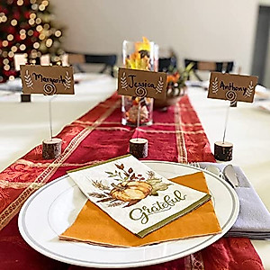 30 Pcs Rustic Wood Place Card Holders with Swirl Wire Wooden Bark Memo Holder Stand Card Photo Picture Note Clip Holders 5.8" and Kraft Place Cards Bulk for Wedding Party Table Number Name Sign