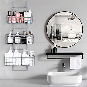 Detachable 3-Basket Over The Door Organizer, Heavy Duty Iron Hanging Shelf Door Back Storage Organizer Rack for Kitchen, Bathroom(Black).