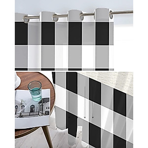 Christmas Sheer Curtains 39 Inches Long, Pine Branch Pine Cone on Buffalo Plaid Window Curtain Drapes Light Filtering Voile Curtains for Bedroom/Living Room/Kitchen (W27.5 x L39 Inch, 2 Panels)