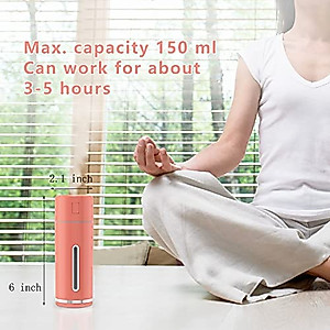 Cool Mini Humidifier Diffuser, Essential Oil Diffuser,USB Portable Desk Humidifier with 2 Mist Modes and 7-Color Lights,Waterless Auto Shut-off,for Car,Bedroom,Home,Office(Pink)