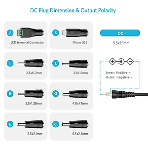 Belker 45W 5V 6V 7.5V 9V 12V 13.5V 15V Universal AC DC Power Supply Adapter for Household Electronics LED Light Strip - 1A 2A 3A 3000mA Amp - Fast USB Charging Port 5V 2A