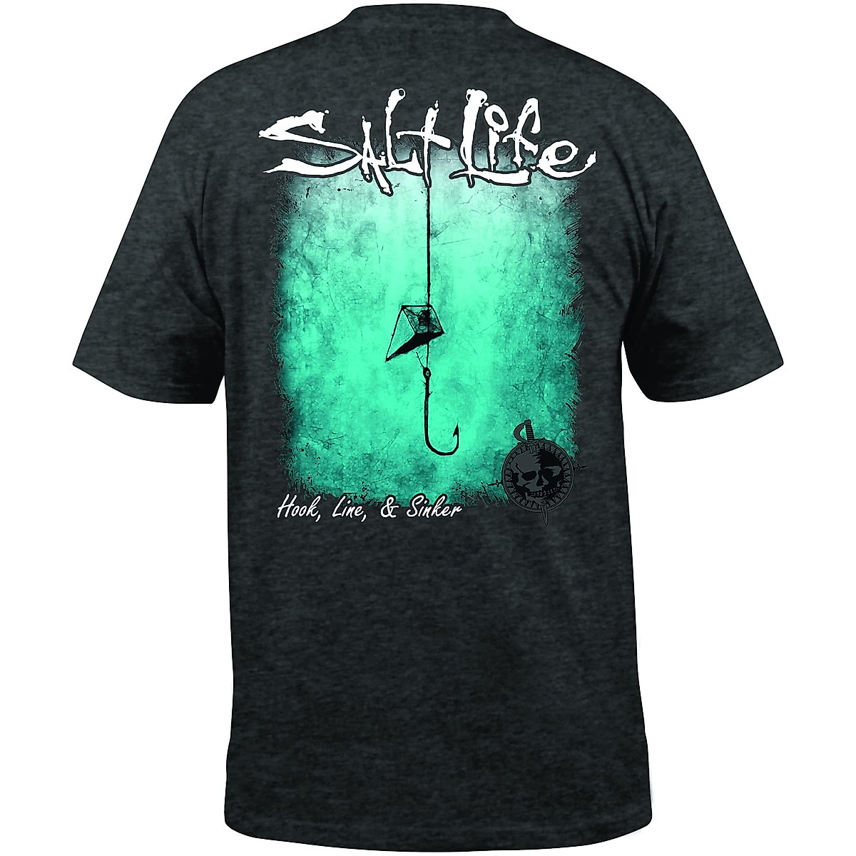 Salt Life Mens Hook Line and Sinker Fade Short Sleeve Classic Fit Shirt, Charcoal Heather, Large