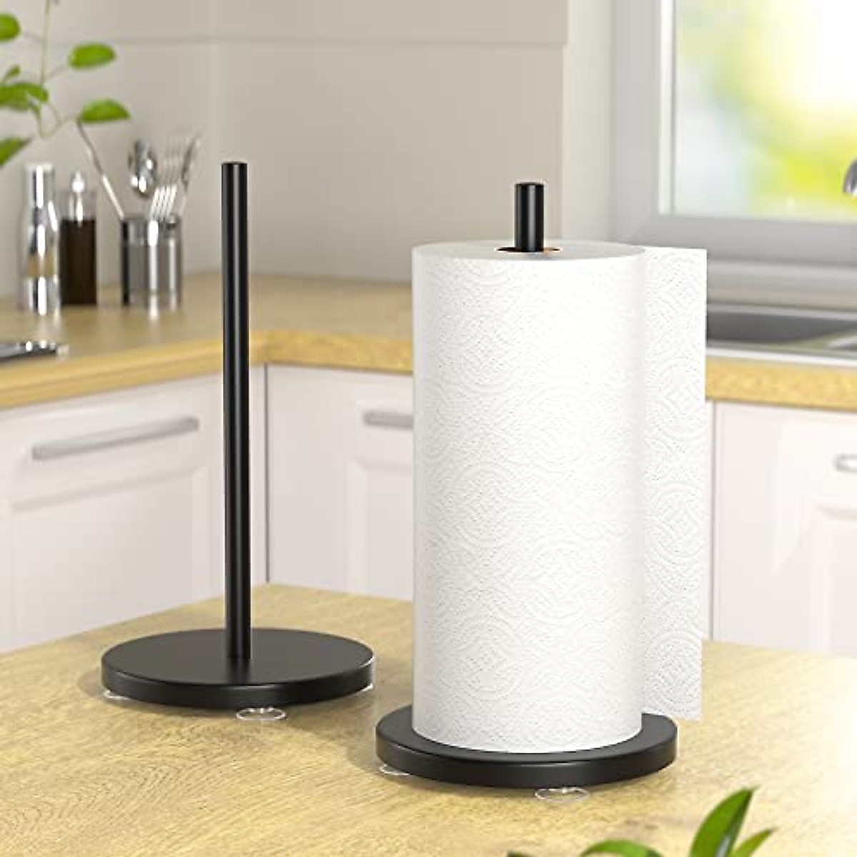 Paper Towel Holder Countertop with Suction Cups Base for One-Handed Operation, Free-Standing Paper Towel Roll Dispenser, Paper Towel Stand Suitable for Kitchen, Bathroom, Pantry, RV