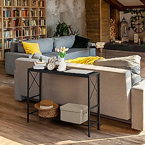 Narrow Console Table 41" Behind Couch Table Skinny Small Entryway Table, Black Wood Console Table with Metal Frame, Industrial Hallway Table for Entryway, Living Room, Foyer, Wood Sofa Table