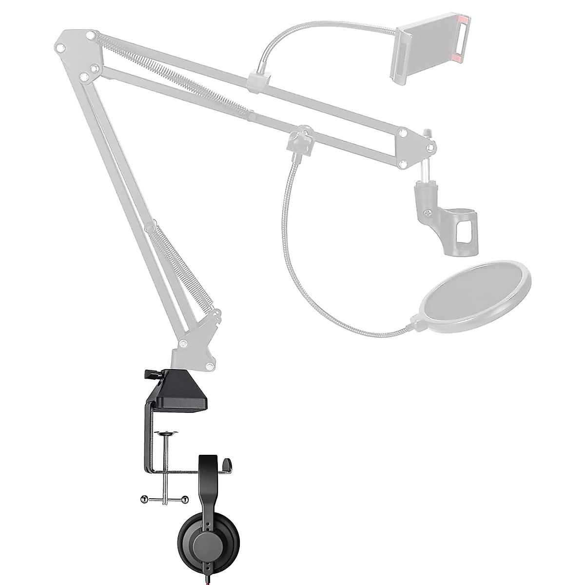 novonest Heavy-duty Metal Table Mounting Clamp,Black Large-area Contact Base for Microphone Suspension Boom Scissor Arm Stand Holder,Max Clamping Thickness 2.75"/70mm,with Headset Hook Hanger,NB35-B