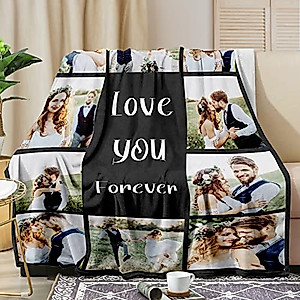 Zookao Custom Blankets with Photos and Text, Made in USA Personalized Blanket with Picture Memorial Throw Blanket for Couples, Personalized Gifts for Anniversary Valentine's Day(30"x40")