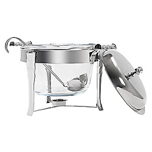 LGXSHOP Chafing Dish Buffet Set Glass Dish Server Stainless Steel Frame Chafing Dishes Food Warmer with Soup Ladle for Parties (4Qt)