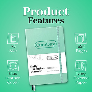 One Day - Daily Execution Planner - Boundless Black - Undated 90 Day Journal With Positive Quotes - Daily Time Management Notebook - Project Management Organizer With Faux Leather Cover