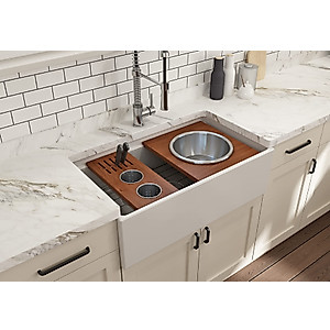 BOCCHI Wood Board with 2 Round Stainless Steel Bowls & Knife Holder F/1344, 1348, 1360, 1362, 1504, 1505, 1506 (short side only), 1627, 1628