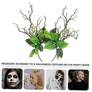 FRCOLOR Green Branch Crown Woodland Headband Halloween Goth Antler Headpiece Floral Fairy Hairband for Women Girls Branch Leaves Hair Accessories