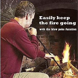 ZBXHJJZW 38 Inch Campfire Poker with Blow Poke Function and 25 Inch Fireplace Wood Stove Firewood Tongs Accessories Tools, 3 Part Assembled Fire Pit Poker …