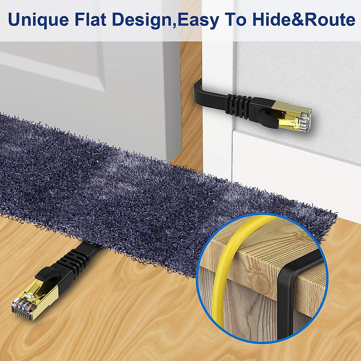 KASIMO Cat 7 Ethernet Cable 5 FT, Cat 7 Gigabit LAN Network Cable RJ45 High-Speed Flat Ethernet Cable 10Gbps 600Mhz/s STP Compatible with PC,Game Console,PS4, PS5,Switch,Modem,Smart TV,Patch Panel