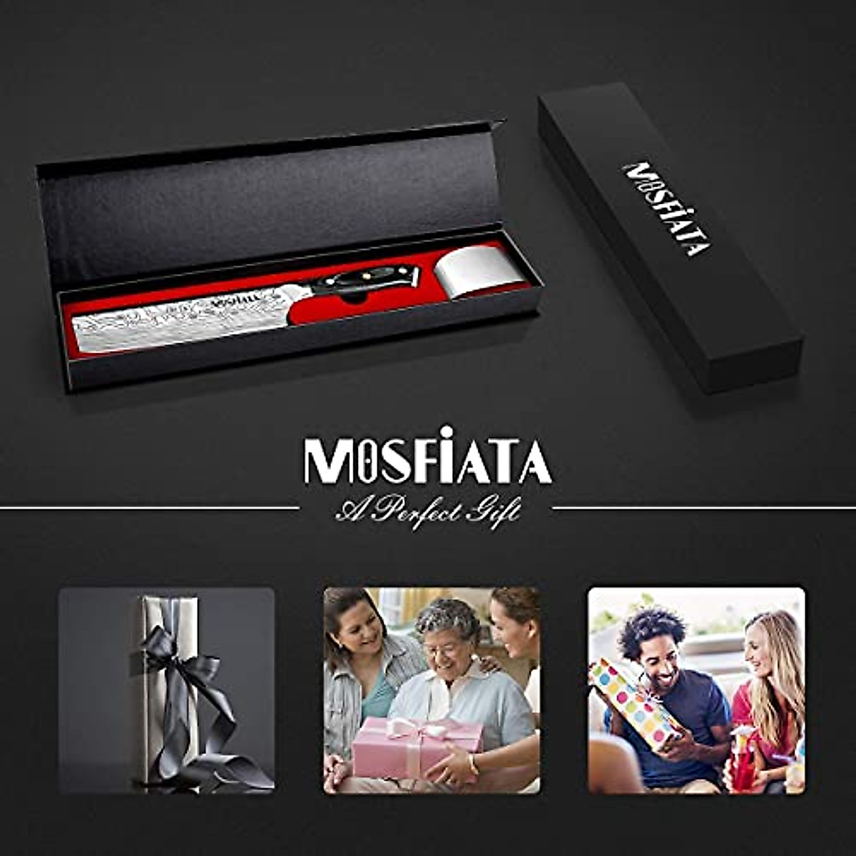 MOSFiATA 7” Nakiri Chef's Knife with Finger Guard and Blade Guard in Gift Box, German High Carbon Stainless Steel EN1.4116 Nakiri Vegetable Knife, Multipurpose Kitchen Knife with Micarta Handle