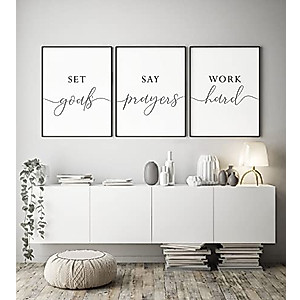 NATVVA 3 Pieces Canvas Print Set Goals,Say Prayers,Work Hard Poster Painting Inspirational Pictures Office Wall Art Gifts Artwork Wall Decor for Office Home Decor with Inner Frame