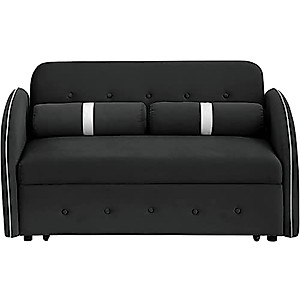 ERYE Modern Convertible Futon Sleeper Sofa with Pull Out Couch Bed, Functional Tufted Loveseat & Daybed for Home Office Apartment Studio Small Space Living Room Velvet Button Tufted Side Pockets