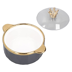 Milltrip Ceramic Bowl, Binaural Bowls Large Capacity Crown Ceramic Bowl with Lid and Phnom Penh Handle for Soup Rice Salad Instant Noodle(Dark Blue)