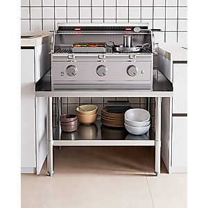 RIEDHOFF Stainless Steel Equipment Stand 28" x 36" with Undershelf, [NSF Certified][Heavy Duty] Stand Grill Table, Commercial Prep & Work Table for Home, Restaurant, Hotel