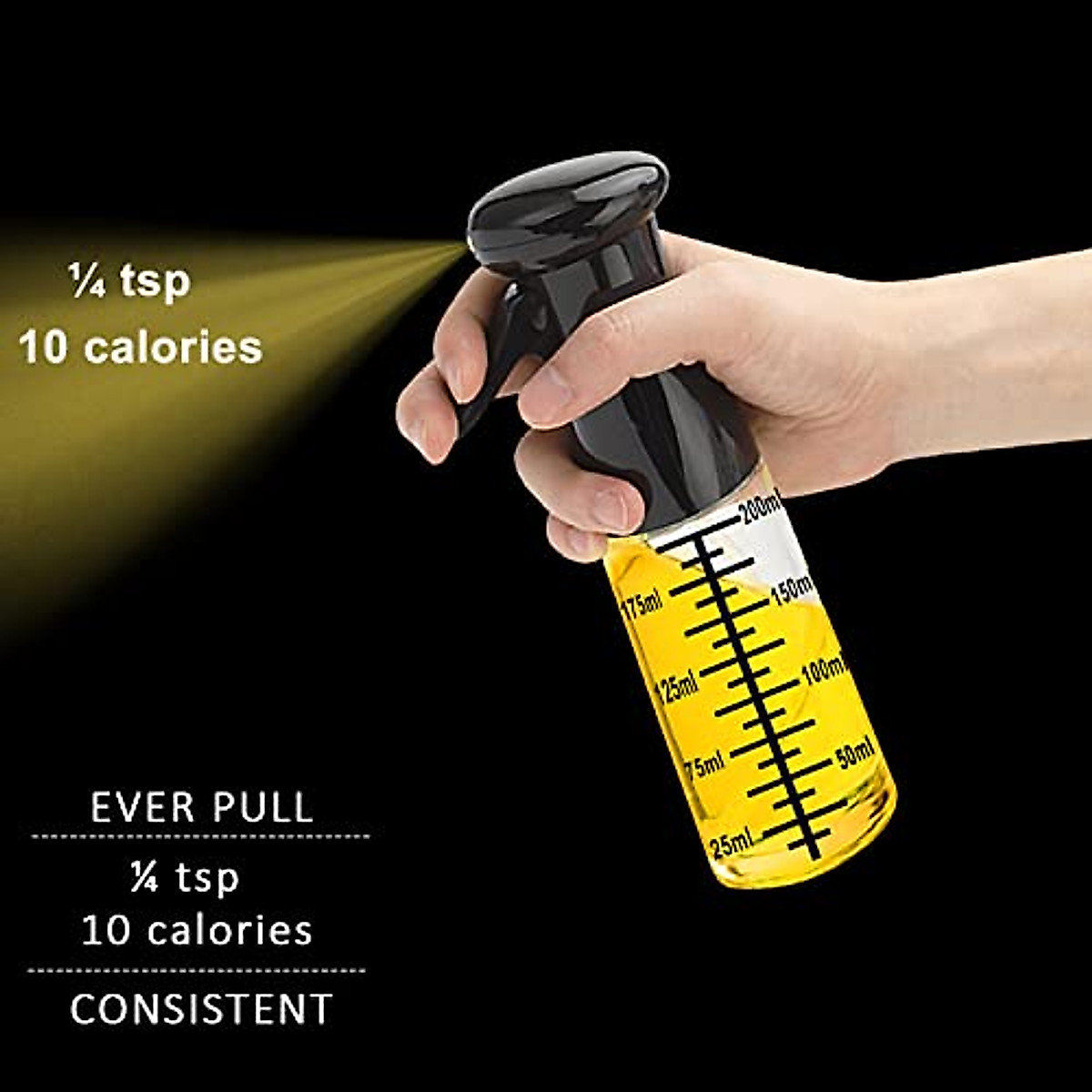 Olive Oil Sprayer for Cooking, 200ml Glass Oil Sprayer Mister, Olive Oil Spray Bottle, Refillable Food Grade Oil Vinegar Spritzer Sprayer Bottles for Kitchen, Widely Used Air Fryer, Salad, Baking