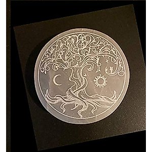 CrystalsAhoy Tree of Life Etched Selenite Charging Plate (6")