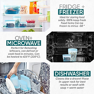 Reusable food container silicone bag, Upgrade second generation 6 Pcs Containers Storage, 100% Silicone Reusable Food Bag, Stand Up Preservation Bag, Rounded interior for easy cleaning.