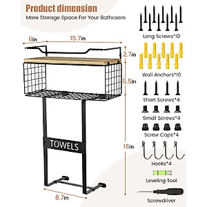 Towel Racks for Bathroom Wall Mounted - Bath Wall Towel Holder Set Above Toilet Storage, Rolled Towel Shelf Organizer for Small Bathroom, Wood Vertical Towel Rack for Bathroom Wall Decor
